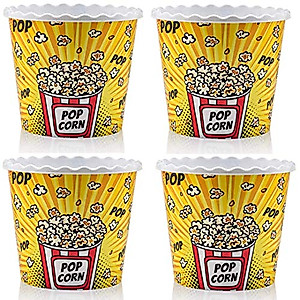 ONONEXPRESS Modern Style Reusable Plastic Popcorn Box/Popcorn Containers/Popcorn Bowls Set for Movie Theater Night - (BPA Free - YELLOW 4 Pack-75 oz)