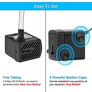 DaToo 50GPH 3W Small Submersible Water Pump Mini Fountain Pump Ultra Quiet For Aquarium Fish Tank Pond Statuary Hydroponics