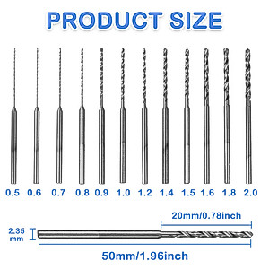 Mini Twist Drill Bits Set - 10Pcs 0.6mm-2.2mm Micro Wood Drill Bit 2.35 Shank Titanium Coated HSS Engraving Drill Bits Hole Drilling Tool for DIY Resin, Beads, Jewelry (12)
