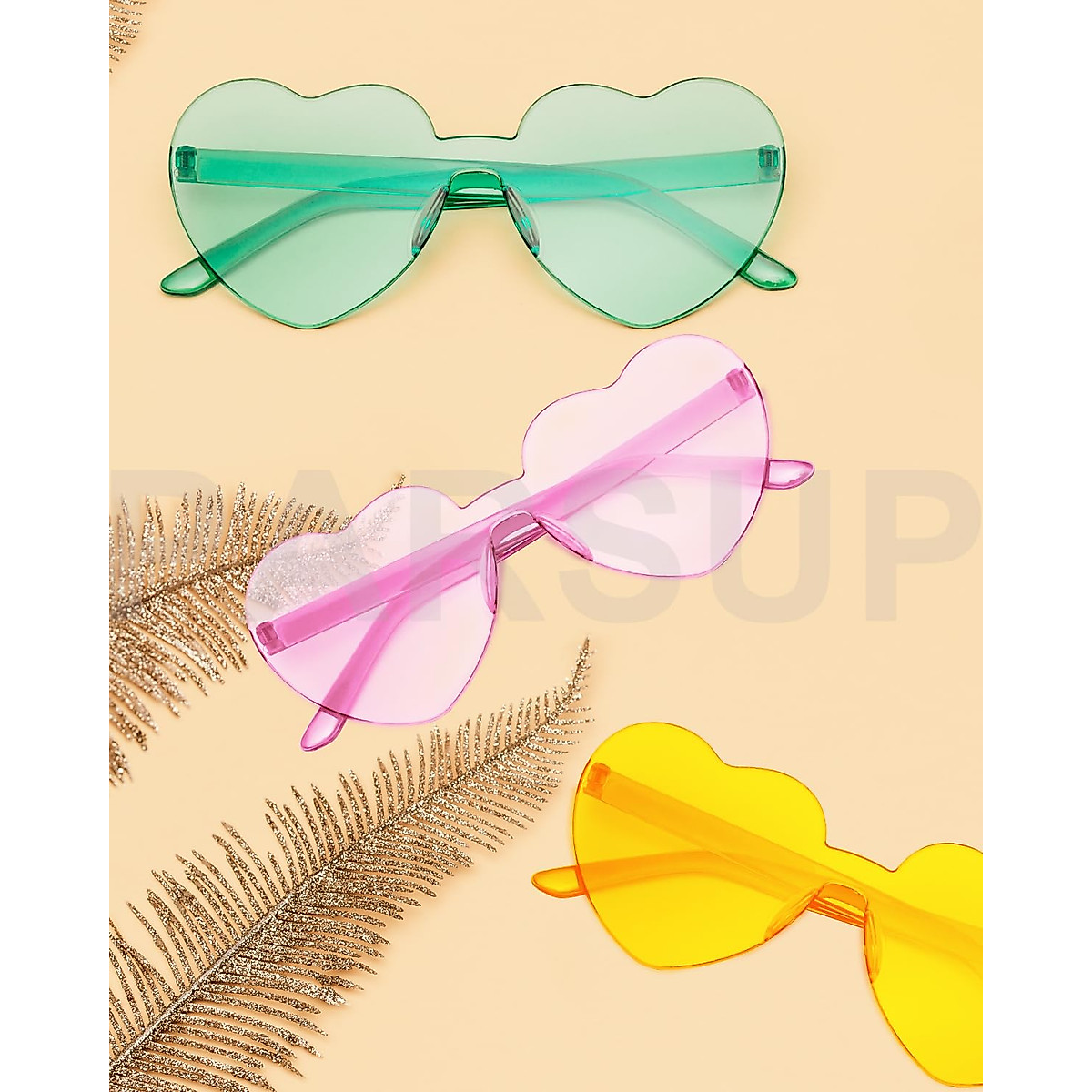 PARSUP 14 Pairs Heart Shaped Rimless Frameless Sunglasses Transparent Candy Color Glasses Tinted Eyewear Bachelorette Party Favors Photo Booth Props,14 Colors