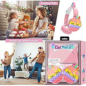 Astro Alan Kids Headphones, Unicorn Pop Bluetooth Wireless for Headphones Over Ear, Fidget Bubbles Cat Ear School Built-in Mic Foldable Girls Boys Women Tablet/iPad/Phone/PC(Pink) (02)