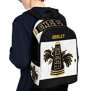 Urcustom Personalized Name Cheerleader Megaphone Cheer Black Backpack Unisex Bookbag for Boy Girl Travel Daypack Bag Purse 17.7 IN