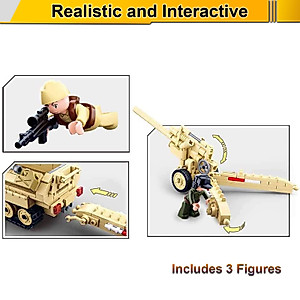 Military Army WWII Half-Track Troop Carrier with Cannon Toy Vehicle Building Kit, Army Series Building Block Set with 3 Soldier Figures, Best Roleplay STEM Construction Toy for Boys Girls (460 PCS)