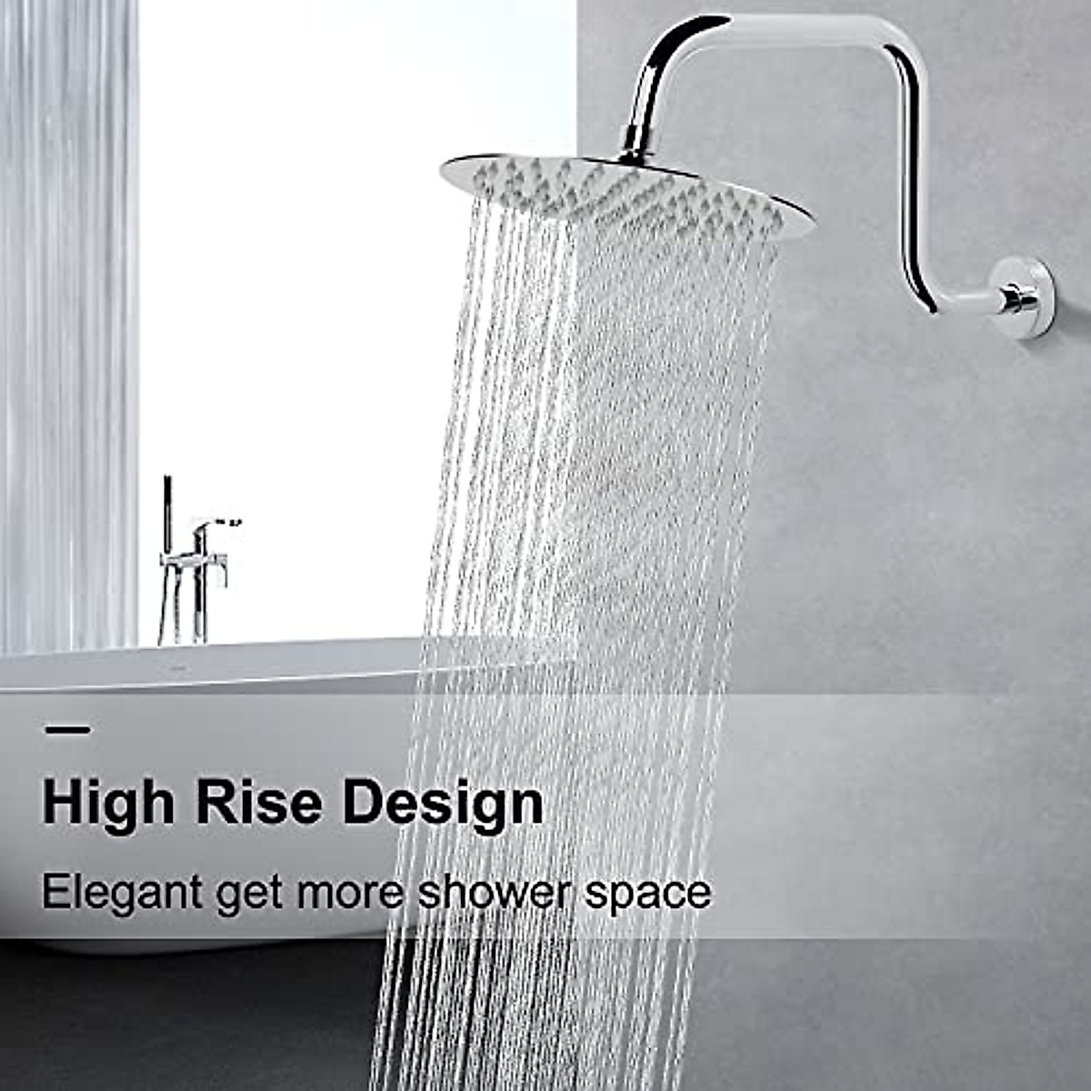 NearMoon S Shape Shower Extension Arm with Flange, Stainless Steel High Rise Shower Head Extender Pipe, Horizontal Extension Standard 1/2" Connection- Bathroom Accessory, 13 Inch (Chrome Finish)