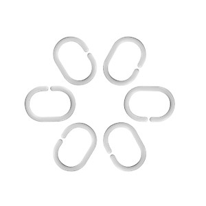 White Plastic Shower Curtain Rings Hooks for Bathroom Shower Window Rod (White