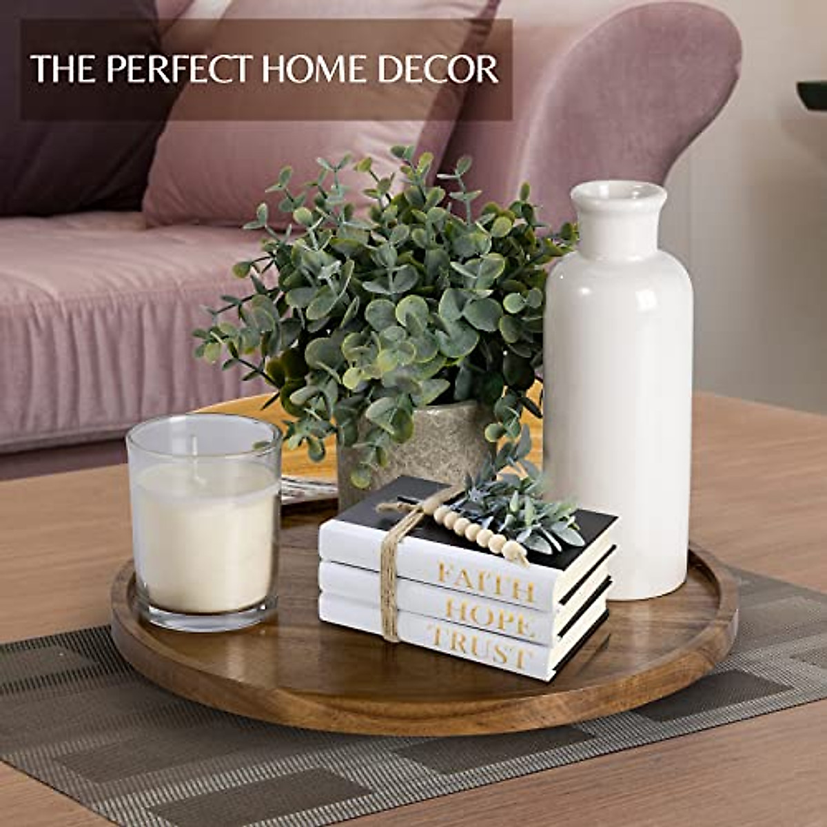 Decorative Round Beautiful Tray for Décor Kitchen Dining Room -Acacia Wood The Perfect Small Candle Tray for Coffee Table and Home Decor