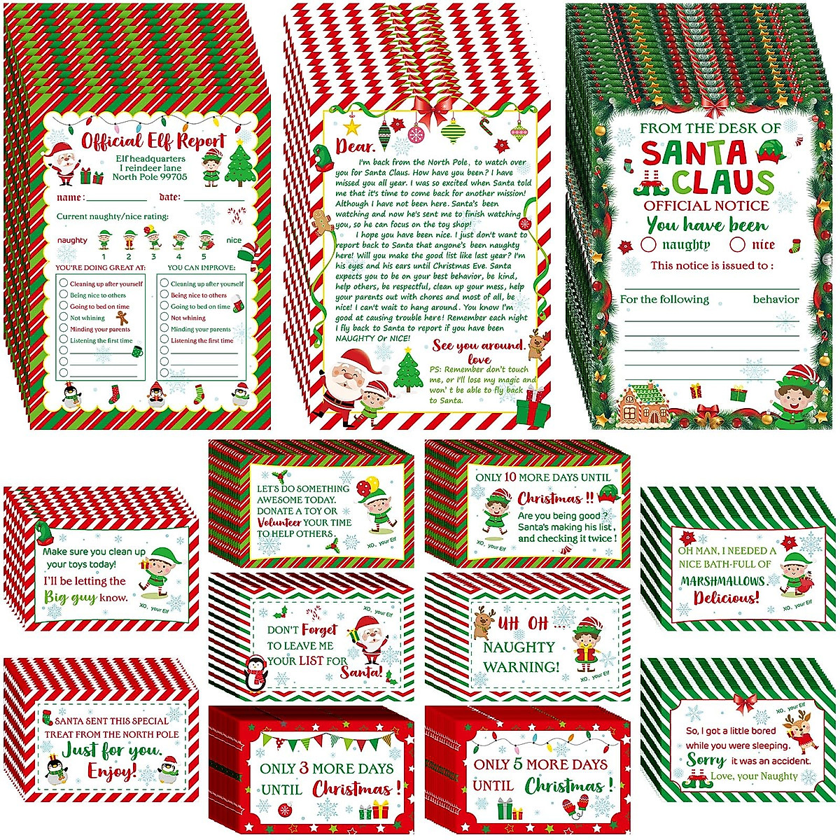 Harloon 195 Pcs Official Letter to Santa Elf Reports Cards Elf Notes and 15 Elves Notice Naughty or Nice Behavior Checklist Stationary Paper 15 Elf Bonus Letter for Christmas Elf Surveillance