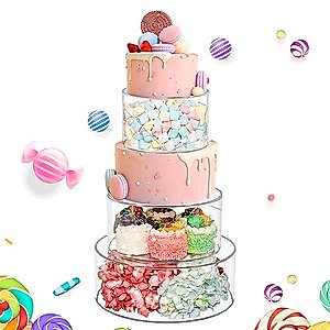 Cutora 3PCS Acrylic Cake Stand Fillable Clear Cake Riser Box Cylinder Round Display Case for Wedding Birthday Party 3 Tiers 6" 8" 10"