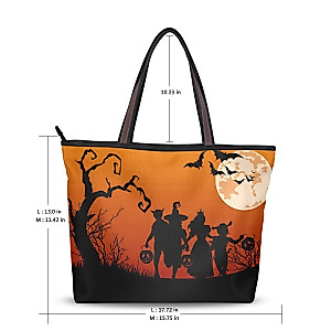 Halloween Tote Bag Halloween Tote Purse with Zipper,Halloween Tote Bag with Pocket