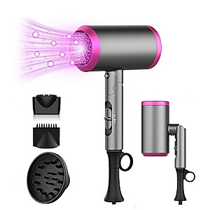 Roykoo 2000W Ionic Hair Dryer - Fast Drying, 3 Heat/2 Speed Settings, With Diffuser and Nozzles for Home and Travel Use
