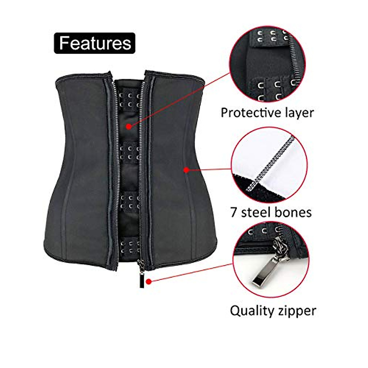 ALINBAIST Waist Trainer Cincher Trimmer Slimming Belt Latex Corset Zipper Body Shaper for Women (XX-Small) Black
