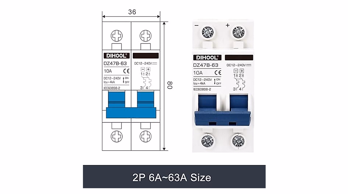 DC Circuit Breaker DC12V 24V 48V 36V 72V MCB for Battery PV Solar ...