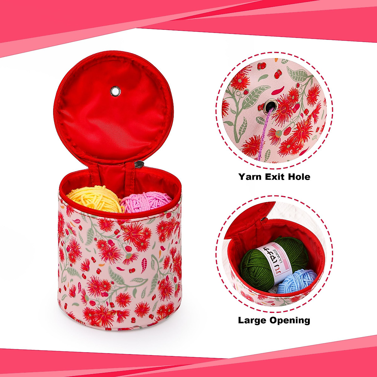 Qukou Yarn Storage Portable Bag, Knitting Bag, Small Size Knitting Projects Organizer for Yarns, Zipper Storage Bag（Taraxacum mongolicum）