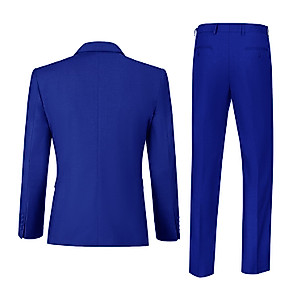 Men's 3 Piece Suit 2 Button Business Wedding Prom Slim Fit Suits Blazer Formal Tuxedo Vest & Trousers Royal Blue XL
