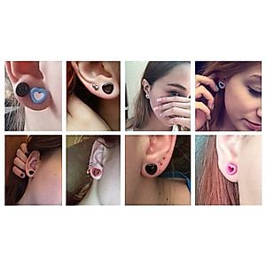 2Pairs Heart Shape Acrylic Ear Tunnel Plugs Ear Gauges Expanders Black White Double Flared Tunnels Stretcher Earrings Cute Love Lobe Piercing Body Jewelry Set Gifts Girlfriend Bff Birthday, 6g(4mm),