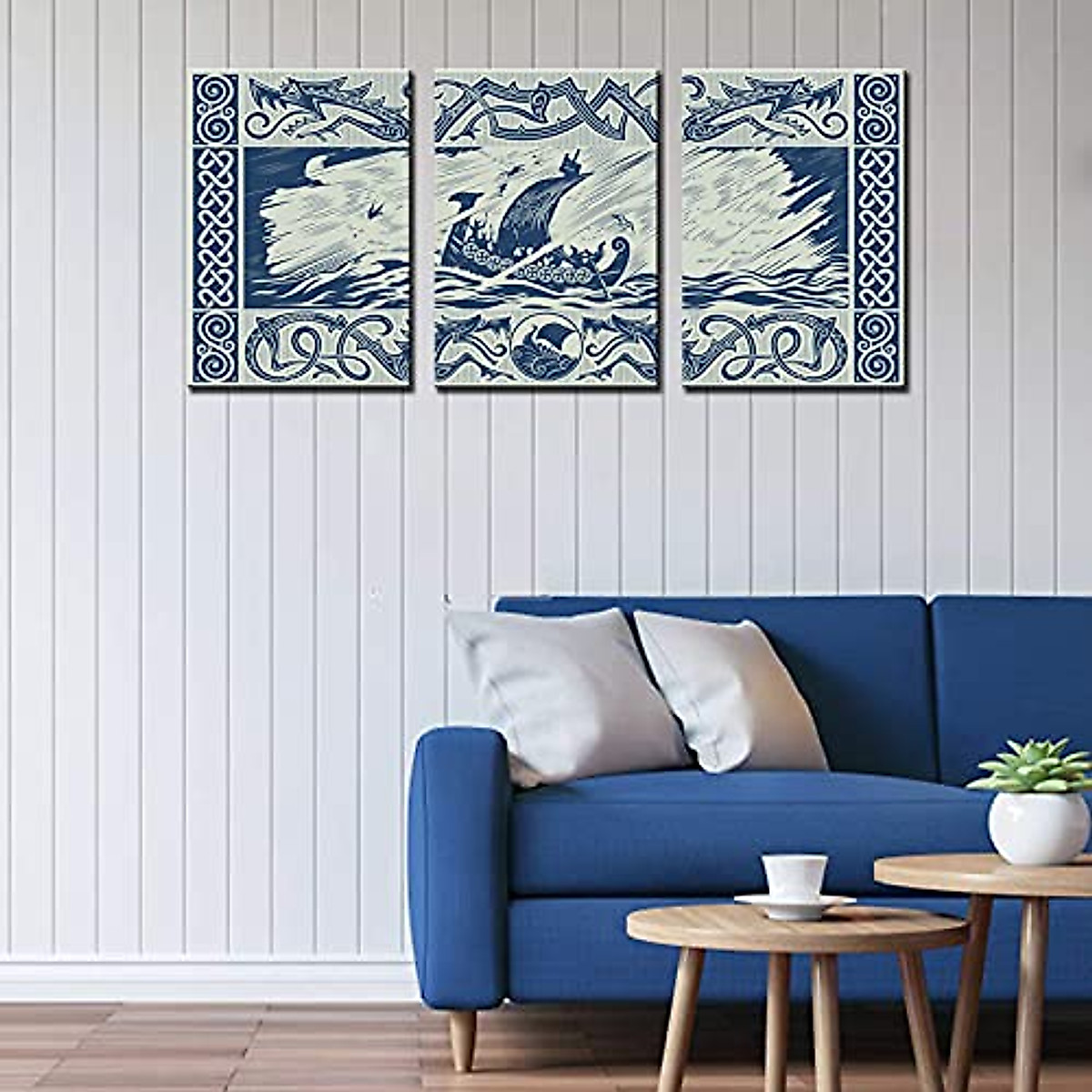 Tucocoo 3 Pieces Vikings Decor Canvas Wall Art Vikings Ship Drakkar with a Dragons Head Isolated on White for Bedroom and Living Room Art Work for Home Walls Ready to Hang 42X20Inch