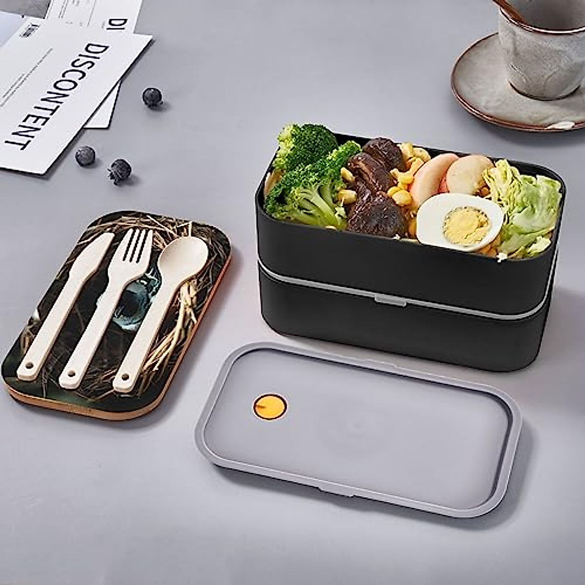 Little Bird Nest Adult Lunch Box, Bento Box, With Cutlery Set Of 3, 2 Compartments, Rectangular, Lunch Box For Adults