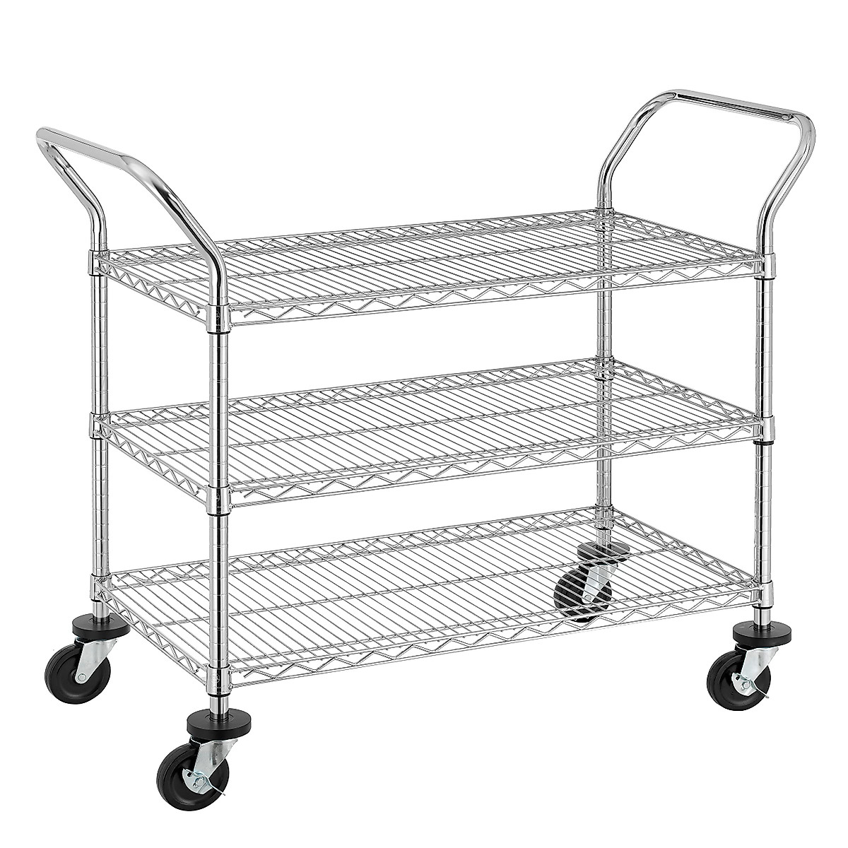 Finnhomy 3-Tier Commercial Grade Rolling Cart, Heavy Duty Utility Cart, Carts with Wheels and Double Side Handles, Kitchen Cart Trolley on Wheels, Metal Serving Cart with 500 lbs Capacity, NSF Listed