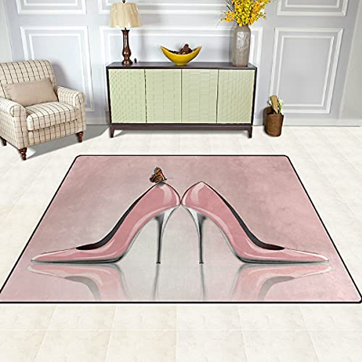 ALAZA High Heel Shoes Butterfly Non Slip Area Rug 4' x 5' for Living Dinning Room Bedroom Kitchen Hallway Office Modern Home Decorative