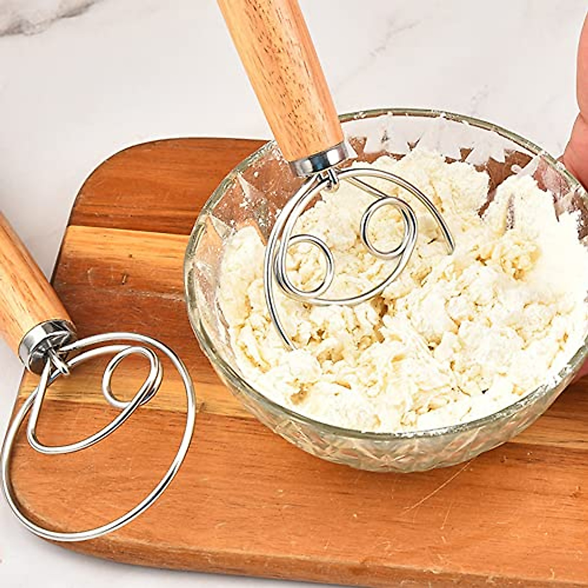 Danish Dough Whisk Cosybeau 13 Inch Bread Mixer For Dough Hooks With Stainless Steel Ring Dutch Whisk Kitchen Baking Tools Supplies Wisks For Bread Batter Cake Pastry (Lap+Double Lap)