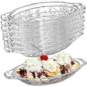 SOUJOY 8 Pack Boat Plate, 8oz Acrylic Splits Bowl, Clear Sundae Serving Dish for banana split, ice cream, Fruits, Yogurt, Brownies, Snack
