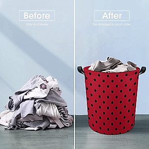 Large Laundry Hamper, Bag, Red and Black Polka Dots Collapsible Laundry Basket Dirty Clothes Washing Bin for College Dorm, Family Essentials