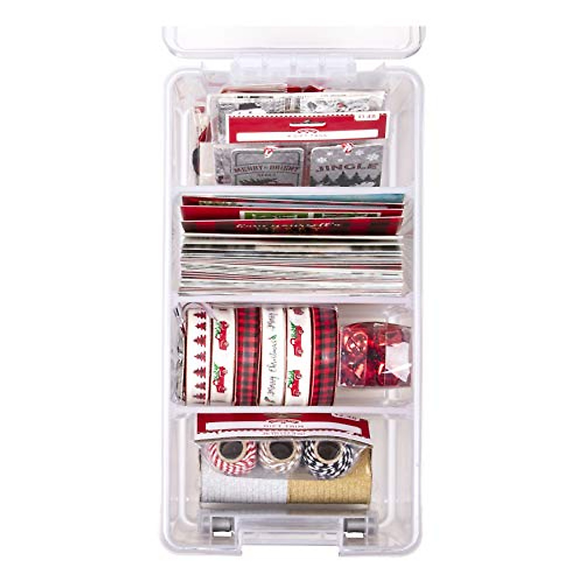 AB Designs 6925ABD Semi Satchel with Removable Dividers, Stackable Home Storage Organization Container, Clear with Sliver Latches and Handle