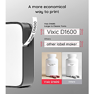 Vixic Label Maker Machine D1600, Portable Bluetooth Label Maker and Printer, Mini Sticker Labeler Compatible with Android & iOS Phone for organizing, Easy to Use Inkless Rechargeable, White-Black