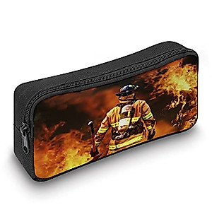 Fireman in Fire Pencil Case Pencil Pouch Coin Pouch Cosmetic Bag Office Stationery Organizer