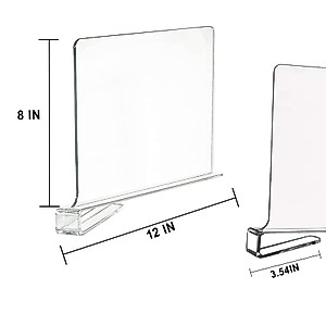 ikaufen Shelf Dividers, 12 Inches Tall Vertical Purse Separators for Closet Perfect for Bedroom, Kitchen and Office Shelves, Adjustable Acrylic Bookshelf for Organization (6 Pack, 12 Inch)