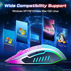 VersionTECH. Wired Gaming Mouse, Computer Mouse Ergonomic Mice with 7 LED Lights RGB Backlit, 6 Programmable Buttons, 4 Adjustable DPI for Laptop PC Gamer Desktop Chromebook Mac Games-White