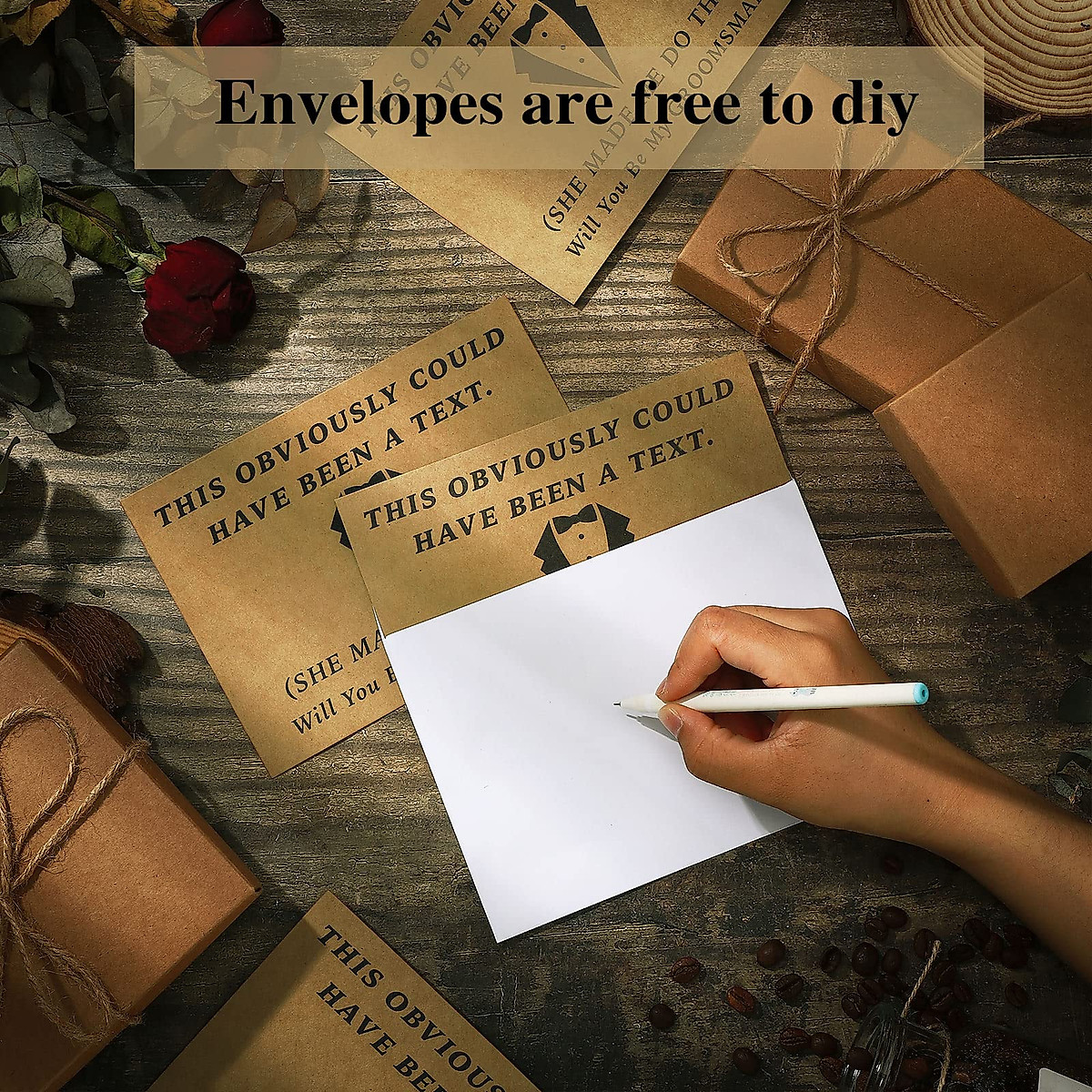 Teling 8 Pieces Groomsmen Proposal Cards 7 Pieces Will You Be My Groomsman Funny Cards and 1 Piece Will You Be My Best Man Card with Envelopes for Wedding Supplies, 5 x 7 Inch (Khaki Background)