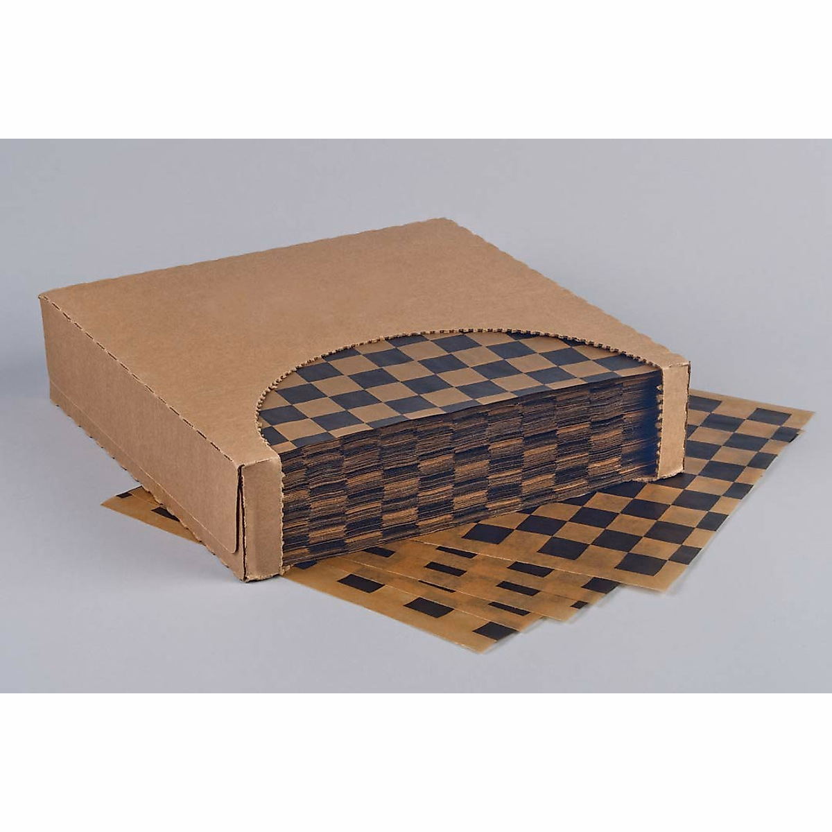 12x12 Waxed Natural Kraft Sheet, Black Checkered, Basket Liner or Sandwich Wrap, 1000 Sheets Per Box, Brown Paper Goods 7B4NK-BK