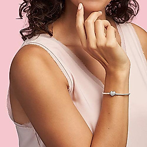 PANDORA Pavé Heart Bracelet, Sterling Silver, Clear Cubic Zirconia, 6.3 in