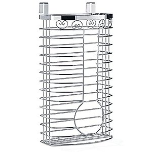 Sagler Grocery Bag Holder - Chrome Plastic Bag Holder - Easy-Access Openings Multi Position use Either Over The Cabinet Kitchen Storage Holder or Wall Mount