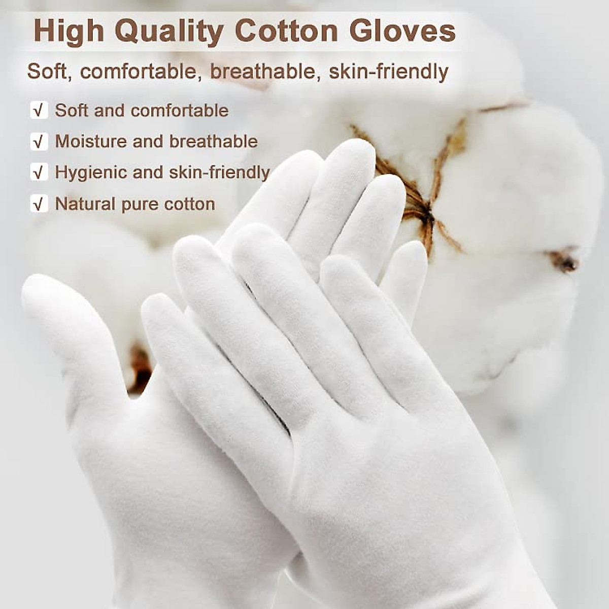 100% White Soft-Hand Cotton Moisturising Gloves Work Gloves, Extra Large (12 Pairs)