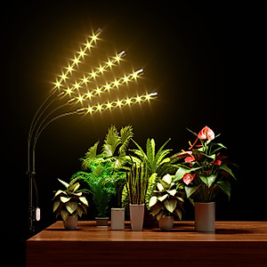 Grow Light with Stand, FRENAN Grow Lights for Indoor Plant with Red Blue & Full Spectrum, 10 Dimmable Brightness, 4/8/12H Timer, 3 Switch Modes, Adjustable Gooseneck, Suitable for Various plant Growth