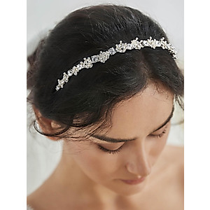 SWEETV Crystal Wedding Headband Silver Bridal Headpiece Jewelry Band Rhinestone Hairpiece Women Hair Accessories for Brides