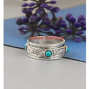 Turquoise Spinner Meditation Ring Sterling Silver Handmade Round Turquoise Ring Fidget Spinner (8)