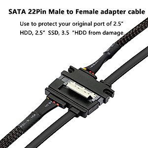 GELRHONR 22Pin SATA Power Extension Cable,22 Pin（7+15） Sata Male to Female Data and Power Combo Extension Cable with Locking Latch,for HDD,SSD,Optical Drives, DVD Burners, PCI Cards-0.3M(6Gbps/s)