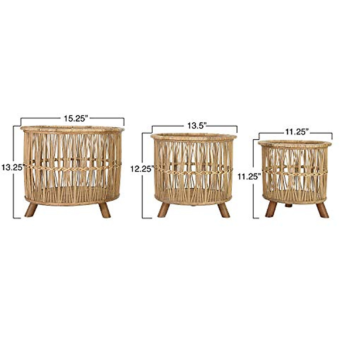 Creative Co-Op 11.25", 13.5" & 15.75" Woven Bamboo Footed (Set of 3 Sizes) Baskets, Beige