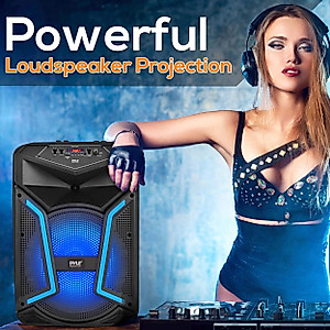 PYLE Portable Bluetooth PA Speaker System - 1200W Outdoor Bluetooth Speaker Portable PA System w/ Microphone In, Party Lights, MP3/USB SD Card Reader FM Radio, Rolling Wheels - Mic, Remote PPHP152SM