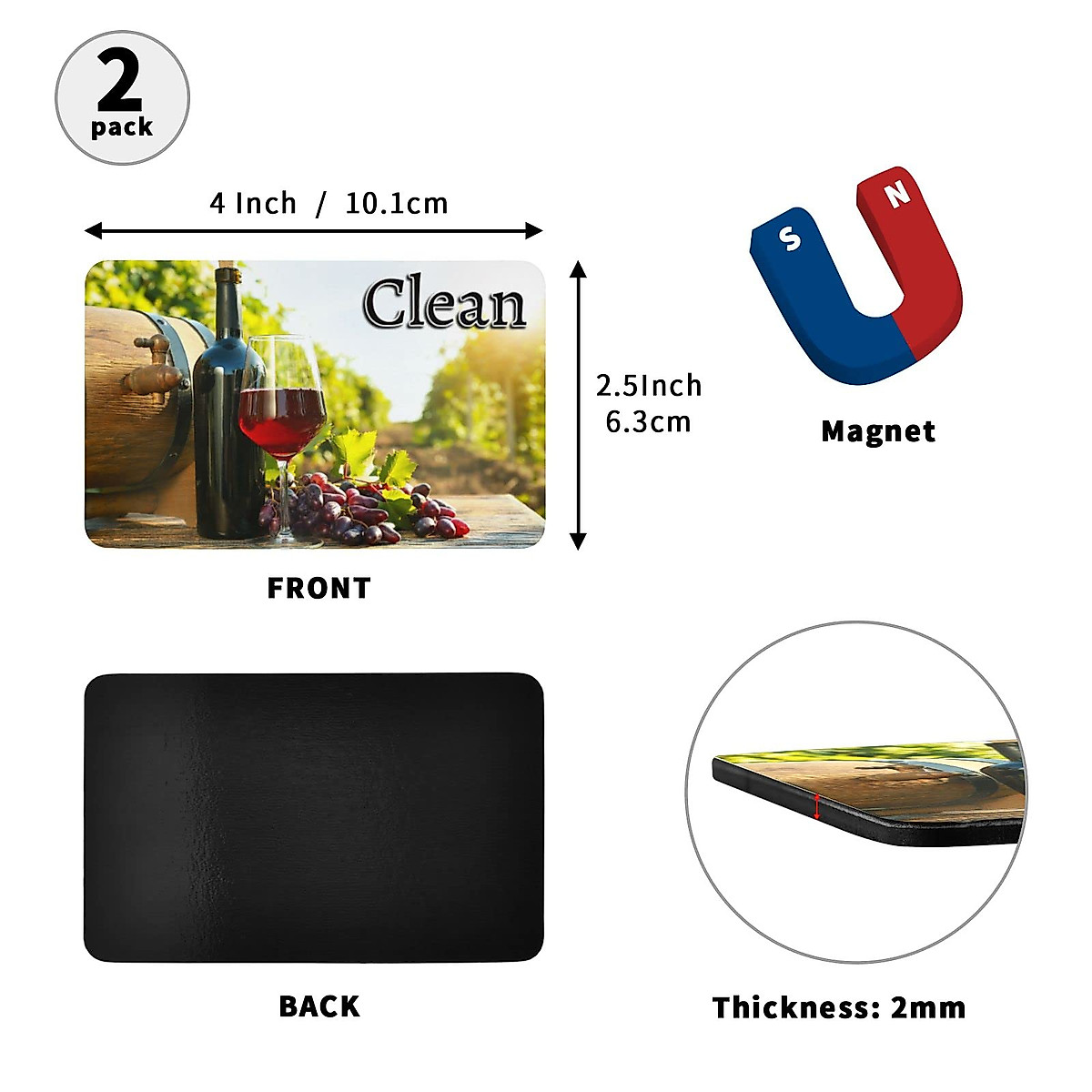 Kigai Farm Delicious Wine Clean Dirty Magnet for Dishwasher Upgrade Super Strong Magnet - Easy to Read Non-Scratch Magnetic Indicator Sign
