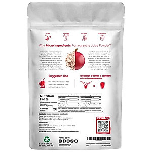 Organic Pomegranate Juice Powder, 1 Pound | 100% Natural Fruit Powder | Freeze Dried & Cold Pressed | No Sugar & Additives | Great Flavor for Drinks, Smoothie, & Beverages | Non-GMO & Vegan Friendly