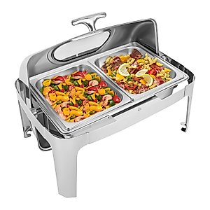 9.54QT Chafing Dish Buffet Set, Stainless Steel Buffet Servers and Warmers Set w/Water Pan, Food Pan, Fuel Holder and Lid, for Parties,Wedding/Brunch/Picnics/Banquet (with Visible Windows)