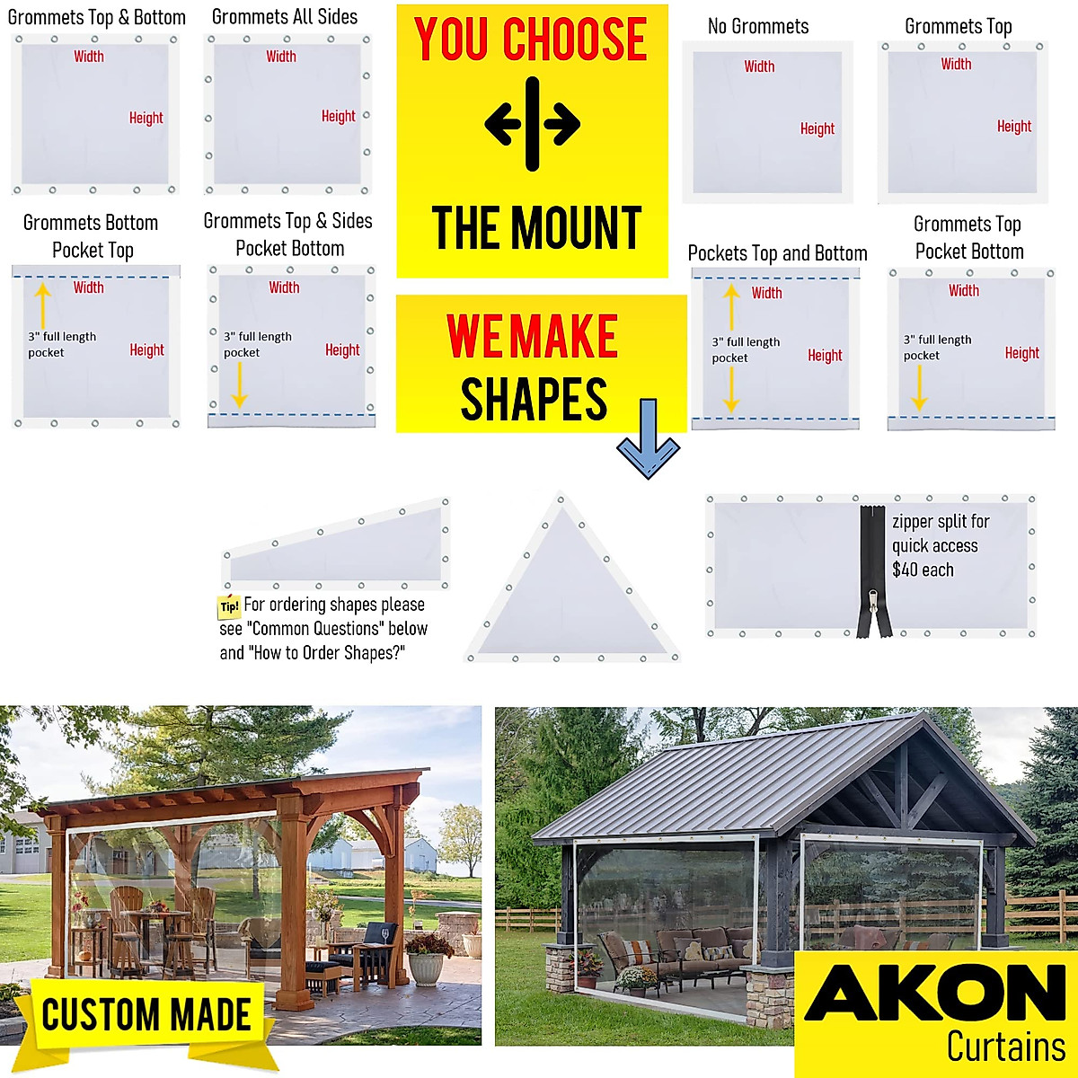 AKON Curtain Track Custom Pavilion Tarp Sides | Made to Order | Waterproof | 100% UV & Weather Resistant