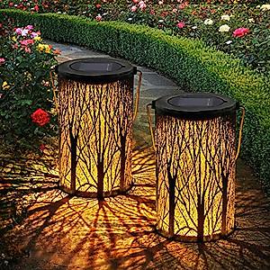 Solar Lanterns Outdoor Waterproof, 2 Pack LED Hanging Lanterns Solar Powered with Handle Waterproof, Decorative Retro Metal Solar Light for Table Garden Patio Yard Pathway Walkway Tree Fence Christmas