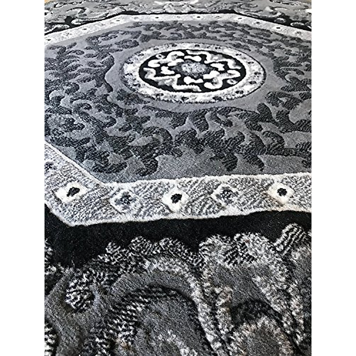 Carpet King Traditional Persian Oriental Octagon Area Rug Grey Black Silver Gray Design 101 (4 Feet X 4 Feet)