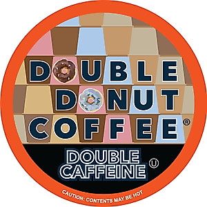 Double Donut High Caffeine Coffee Pods, Extra Strong Double Caffeine Coffee Cups for Keurig K Cup Brewer Machines Single Serve Dark Roast Coffee, 24 Count