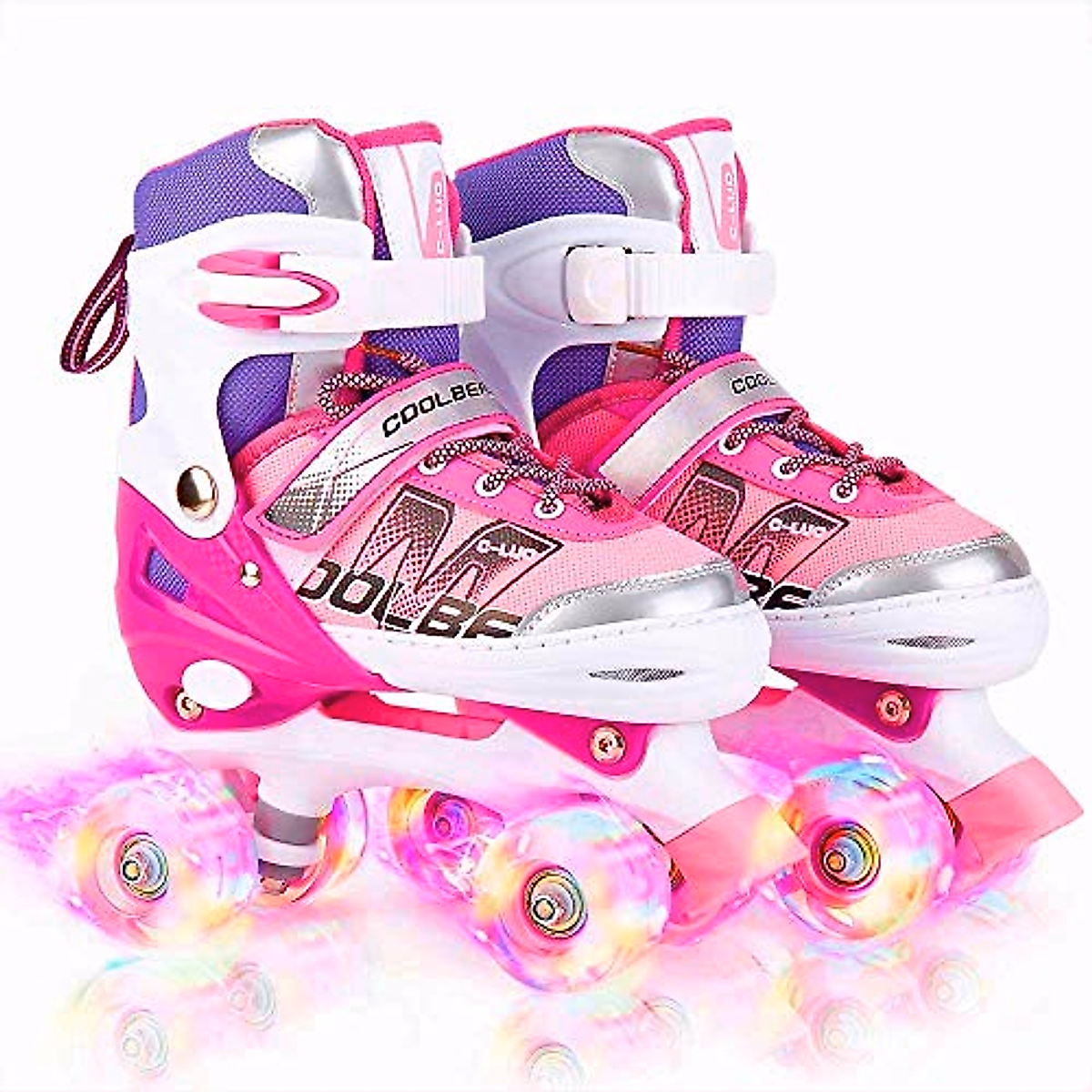 Sowume Adjustable Kids Roller Skates for Girls and Women, All 8 Wheels of Girl's Skates Shine, Safe and Fun Illuminating for Beginner
